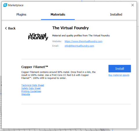 The Virtual Foundry: Copper Filamet™ in Cura Marketplace